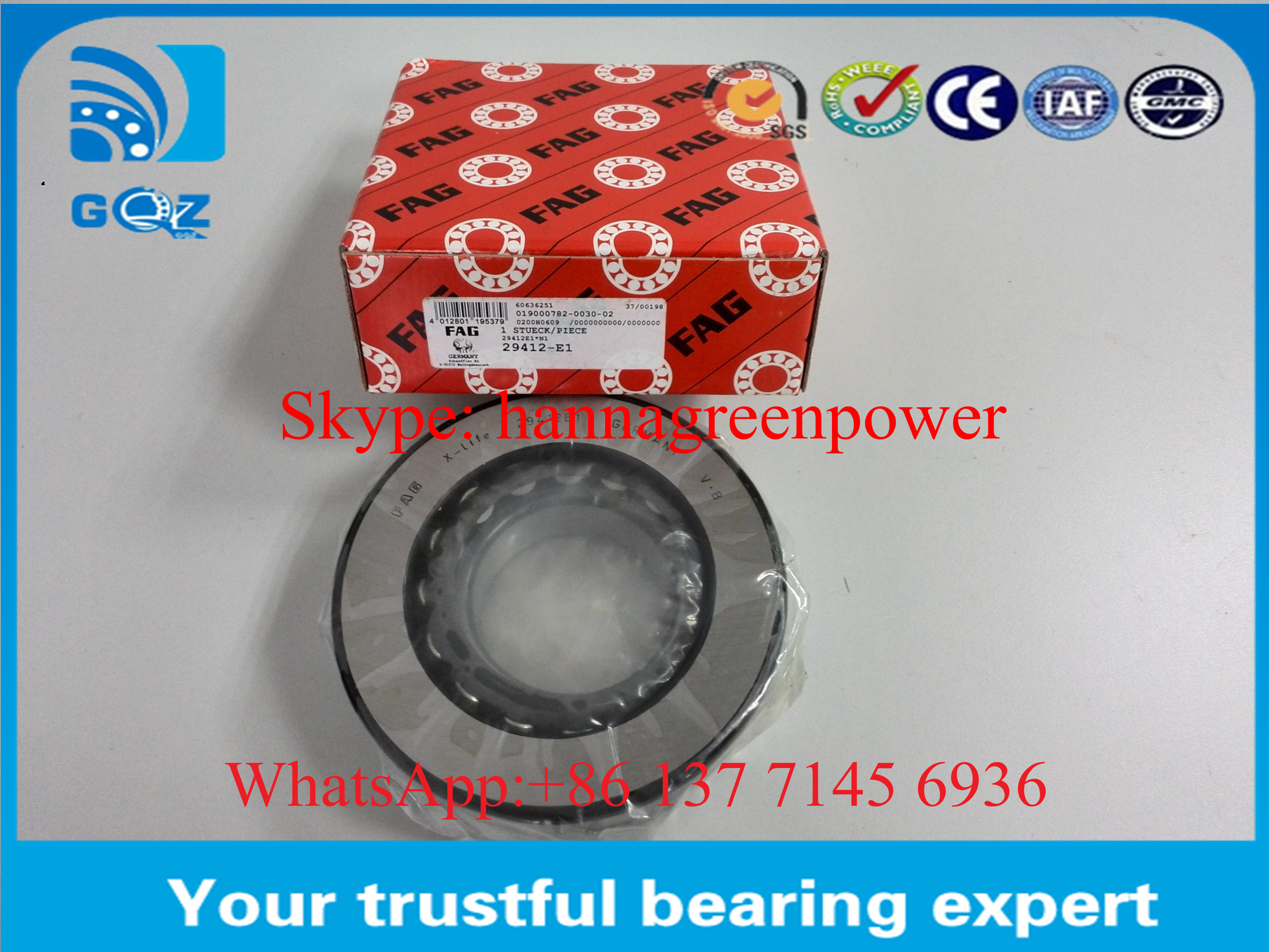 29413-E1 29413-E Single Row Thrust Spherical Roller Bearing 65x140x45mm